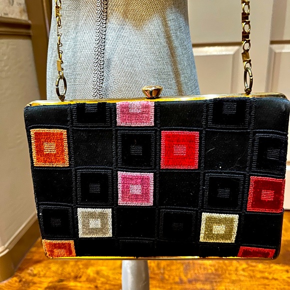 Bags | Vintage 194s Rare Crown Lewis Black Velour Color Block Purse ...